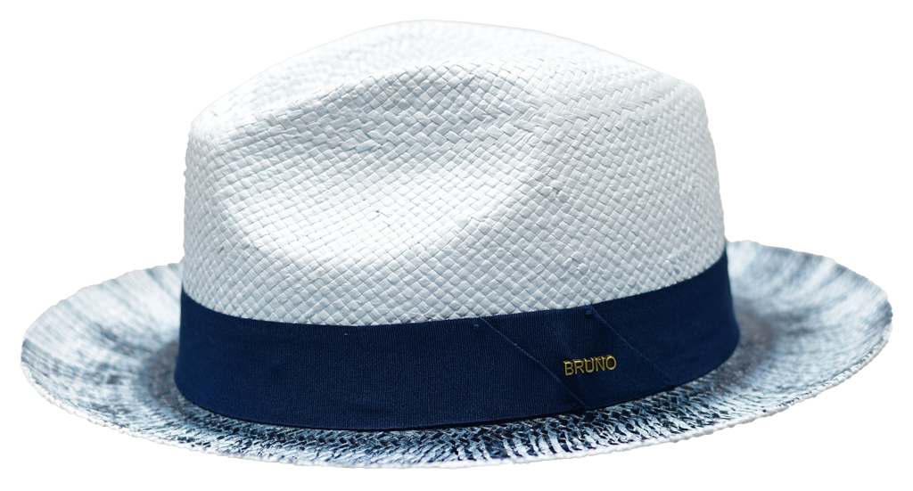 White/Blue Men's Bruno Capelo Castro Fedora Hat Natural Shantung Straw – DESIGN MENSWEAR