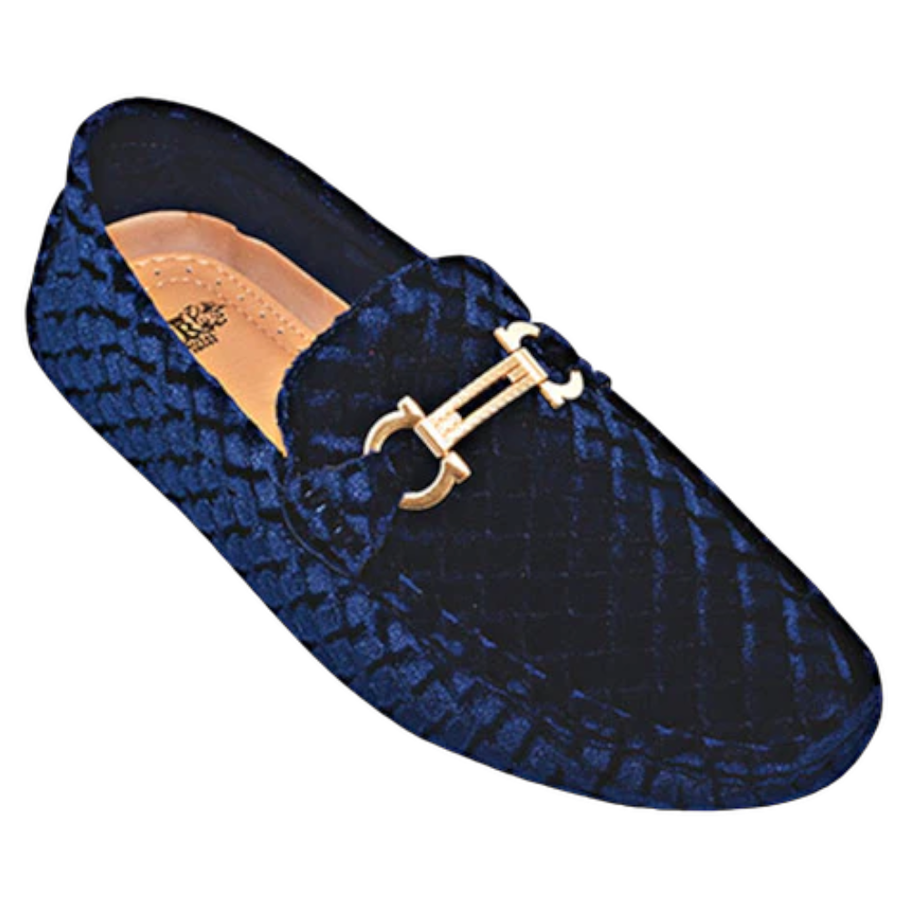Navy Blue Velvet Men's Loafer Printed Material Men's Driver – DESIGN ...