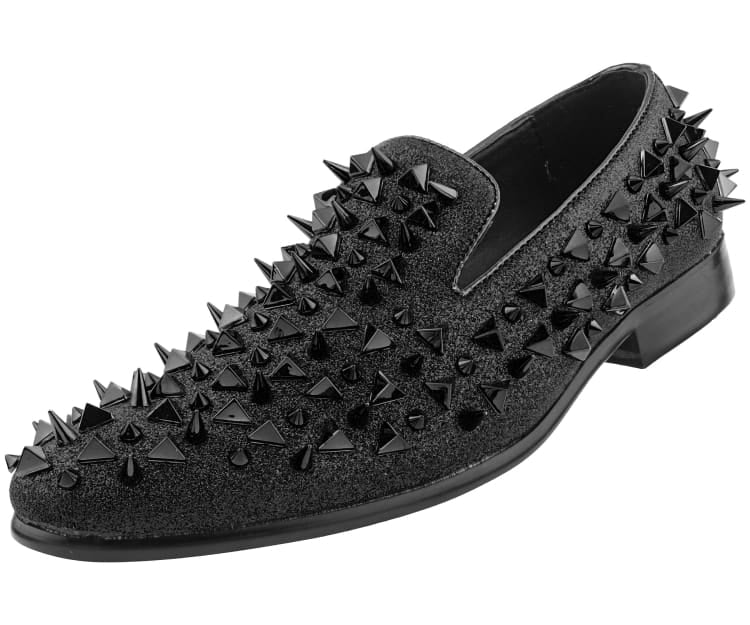 Royal men's black spikes shoes slip-on smokers tuxedo loafers – DESIGN ...