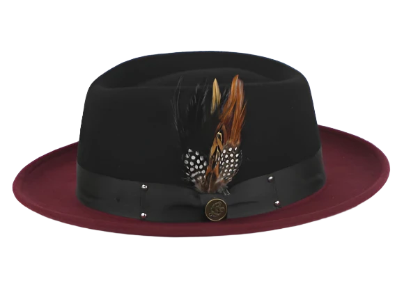 Black-Burgundy Men's Fedora Felt Wool Hat Style No-THE BROADWAY ...