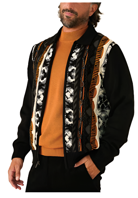 Black Men's Inserch Intarsia Full Zipper Sweater Jacket Style No: SW-9 ...