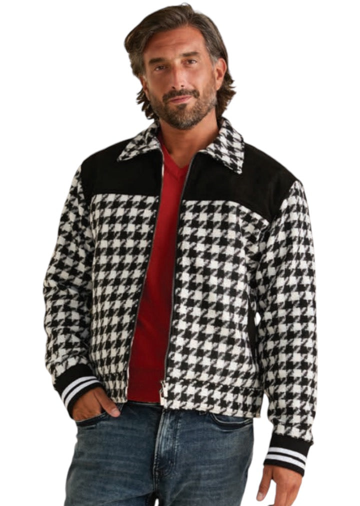 Black and White Men's Inserch Houndstooth Bomber Jacket Style No: JS26 ...