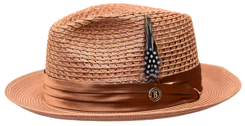 Brandy Brown Men's Hat Natural Straw Fedora Snap Brim - Julian Collect ...