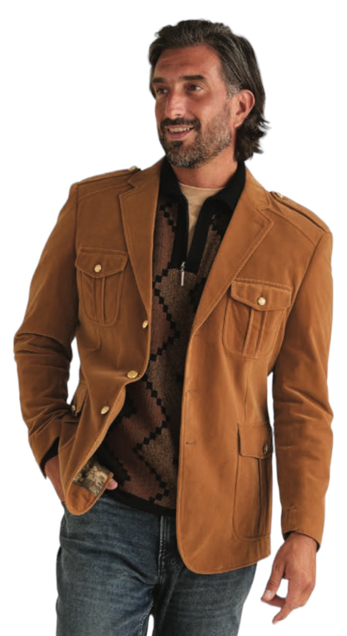 Brown Sugar Velvet Inserch Military Blazer Style 4-pocket single breas ...