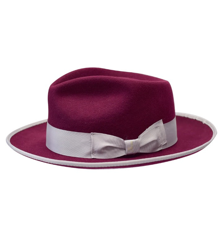 Burgundy and Sliver Bruno Capelo Wool Night Hawk Collection Fedora Hat ...