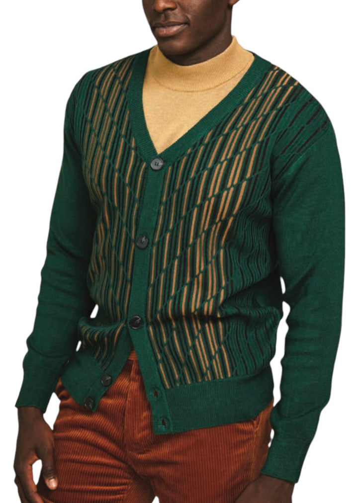 Emerald Green Men's Inserch Geo Intarsia Cardigan Sweater Jacket Style ...