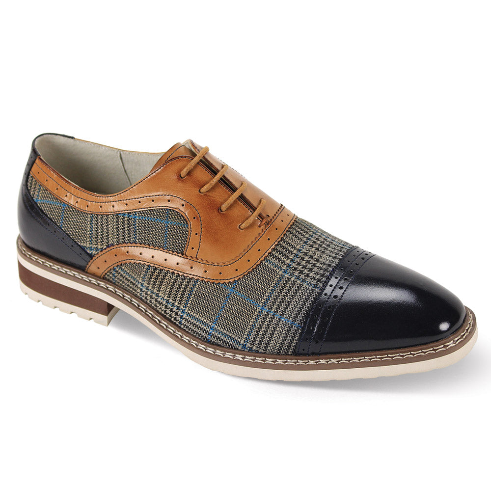Giovann Blue Men's Lace-up Cap Toe Leather and Material Formal Shoes ...
