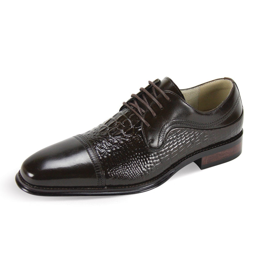 Brown Lace Up Men's Leather Dress Shoe - Alligator Accent Panel ...