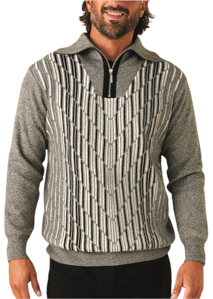 Grey Men's Inserch Geo Intarsia Half-Zip Sweater Style No: SW-608 ...