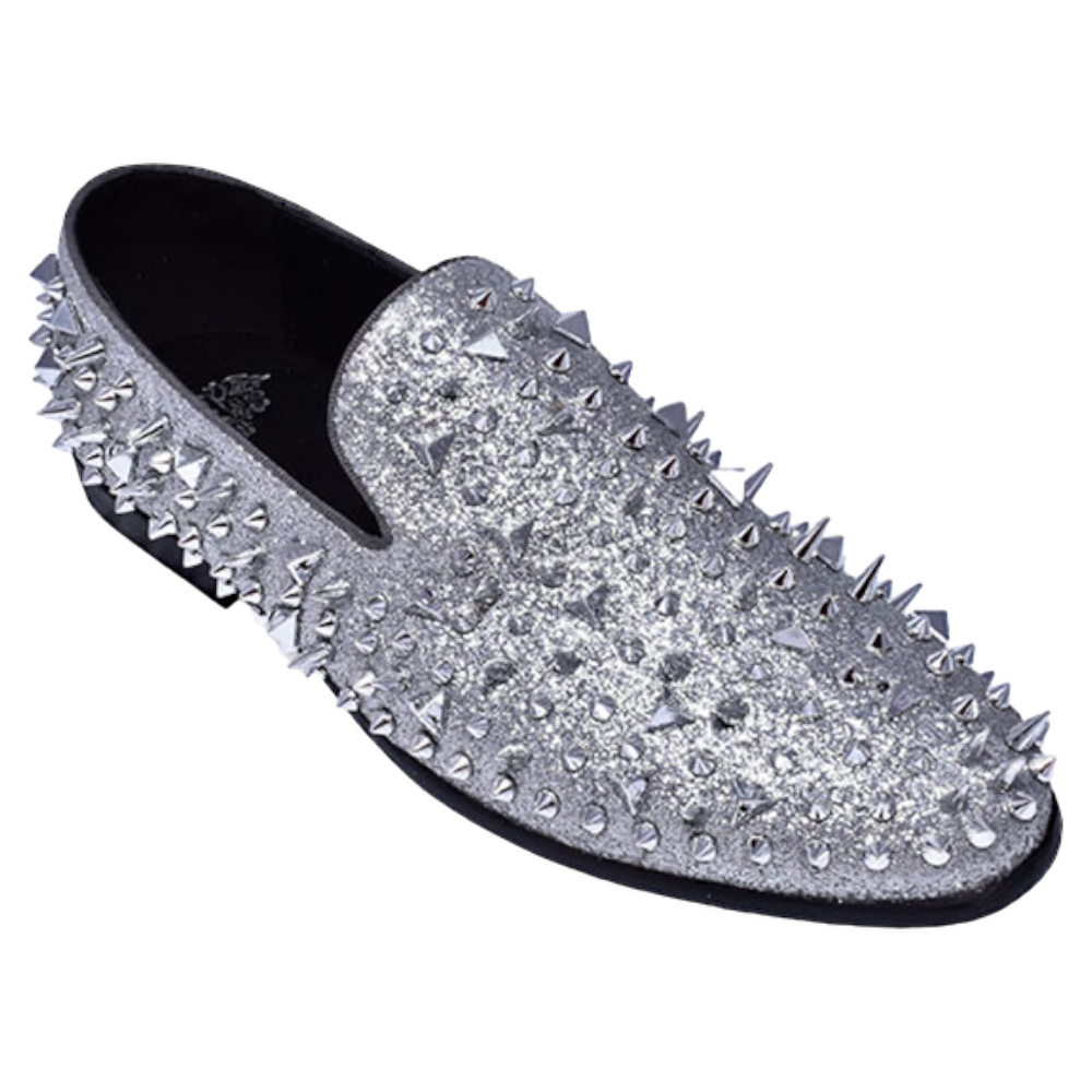 Royal men's spikes silver metallic shoes slip-on smokers tuxedo luxury ...