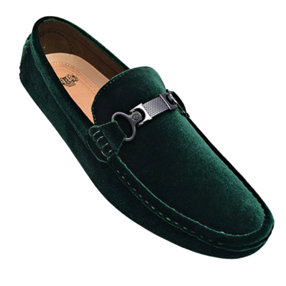 Hunter Green Men’s Loafers Suede Material with Buckle – DESIGN MENSWEAR