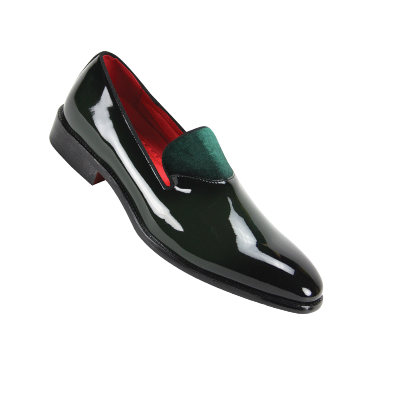 Men's green smokers patent leather shoes with velvet – Design Menswear