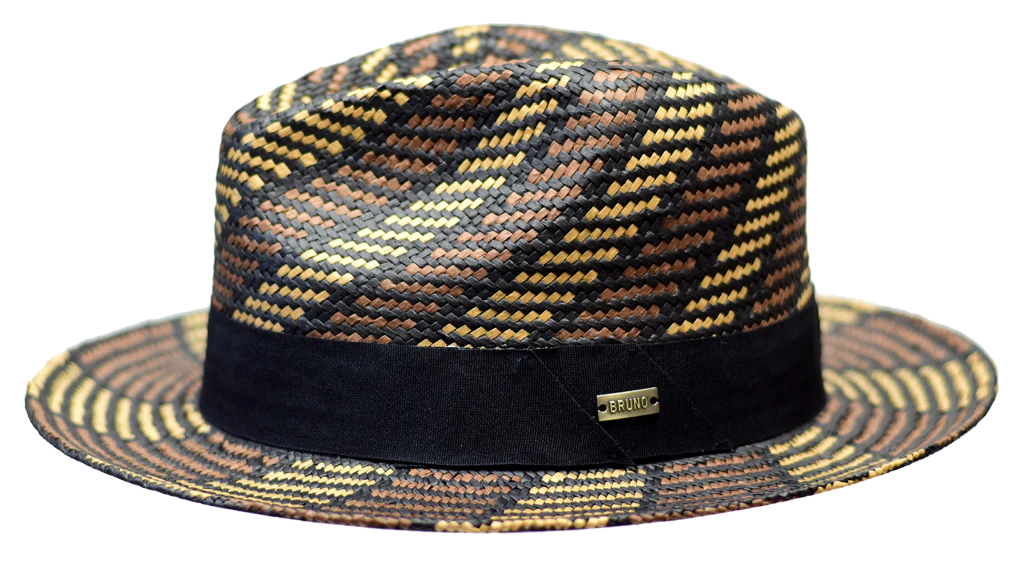 Natural/Brown/Black Men's Natural Straw Fedora Hand-Made Snap Brim Ink ...
