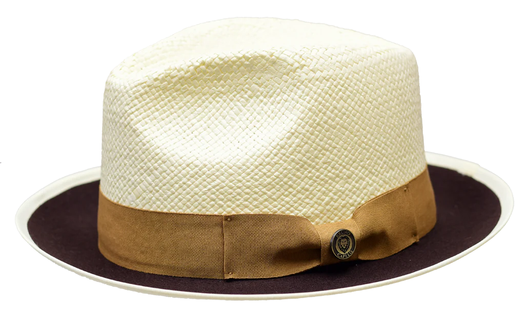 Natural/Dark Brown Bruno Capelo Men's Straw Color Bottom Fedora Hat St ...