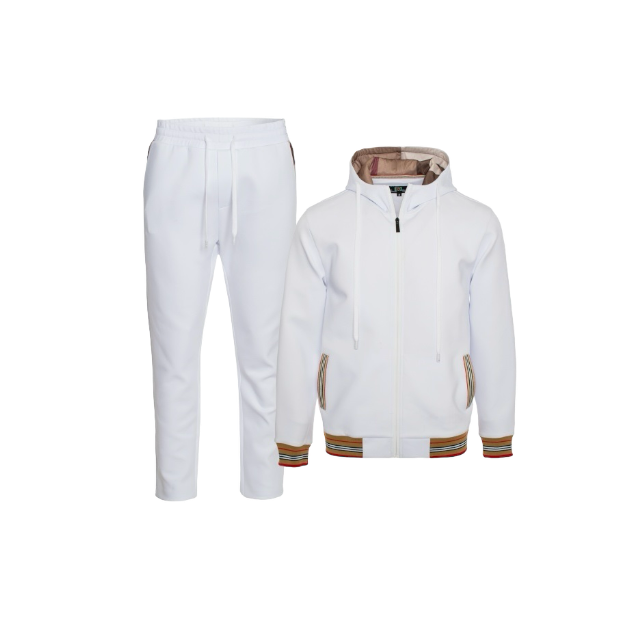 Men's White and Beige Hoodie Jogging Set Luxury Style No: VPS760 ...