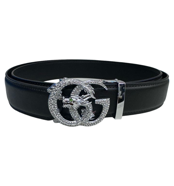 New Luxury Fashion Design Men's Black Belt Diamonds Sliver Buckle ...