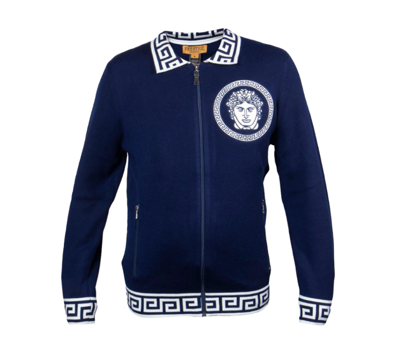 Prestige Blue Men's Polo Sweater with White Leather Medusa Zip Up Jack ...