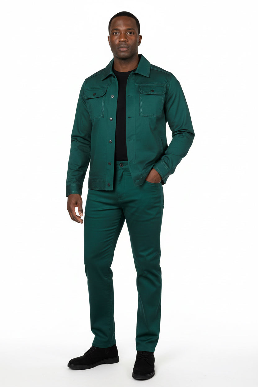 Prestige Green Men Premium Denim Outfit Set Pants and Jacket Style No ...