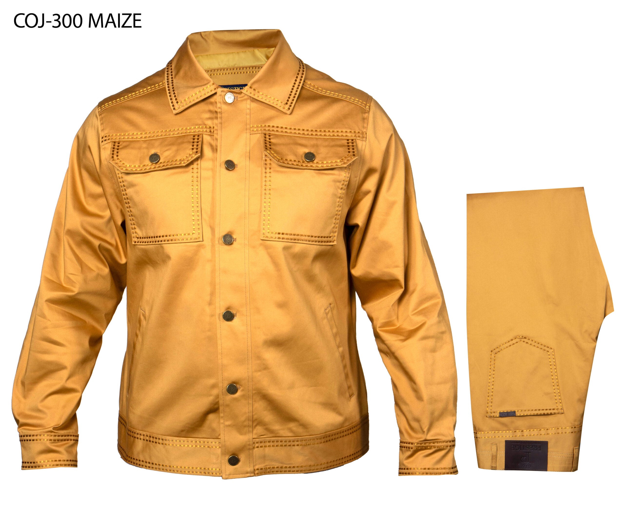 Prestige Maize Gold Men Premium Denim Outfit Set Pants and Jacket Styl – DESIGN MENSWEAR
