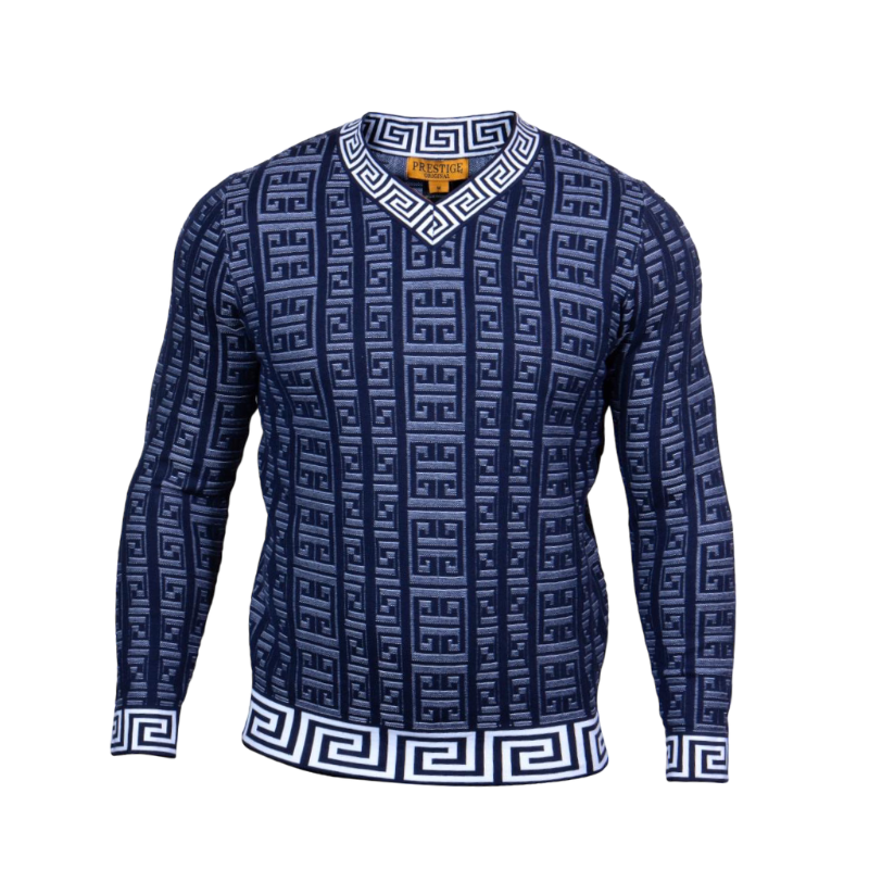 Prestige Navy Blue V-Neck Men's Sweaters Greek Key Lightweight – DESIGN ...