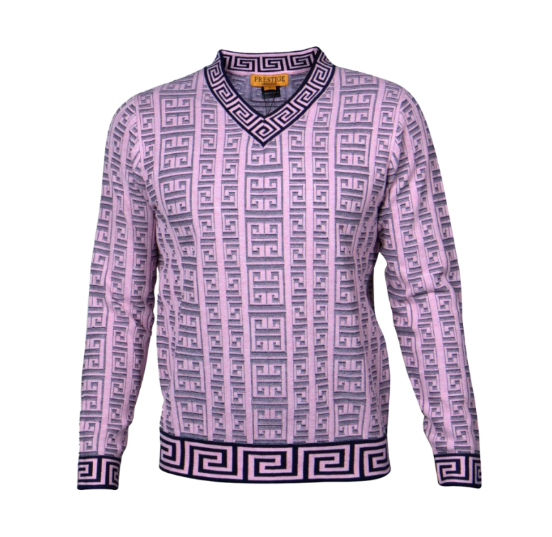 Prestige Pink V-Neck Luxury Men's Sweaters Fashion Design Greek key ...