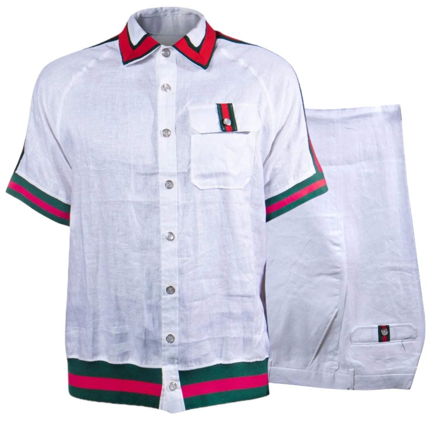 Prestige White Men Luxury Design Linen Outfit Set Pants and Shirt Red ...