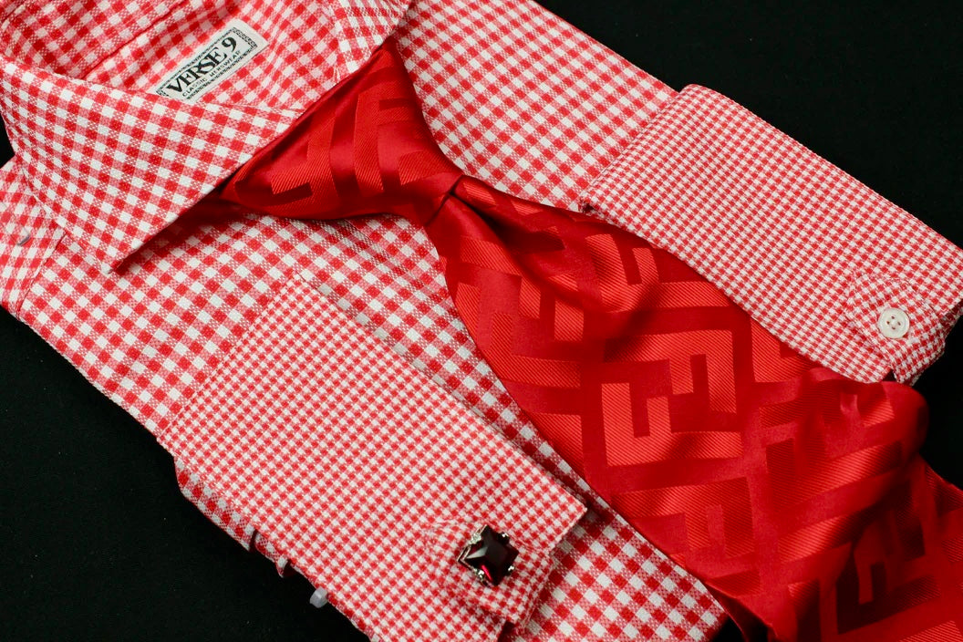 Red FF Men's Fashion Design Luxury Necktie and Hanky Set – DESIGN MENSWEAR