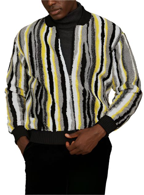 Black Inserch Full Zipper Sweater Jacket Fashion Striped Design Style ...