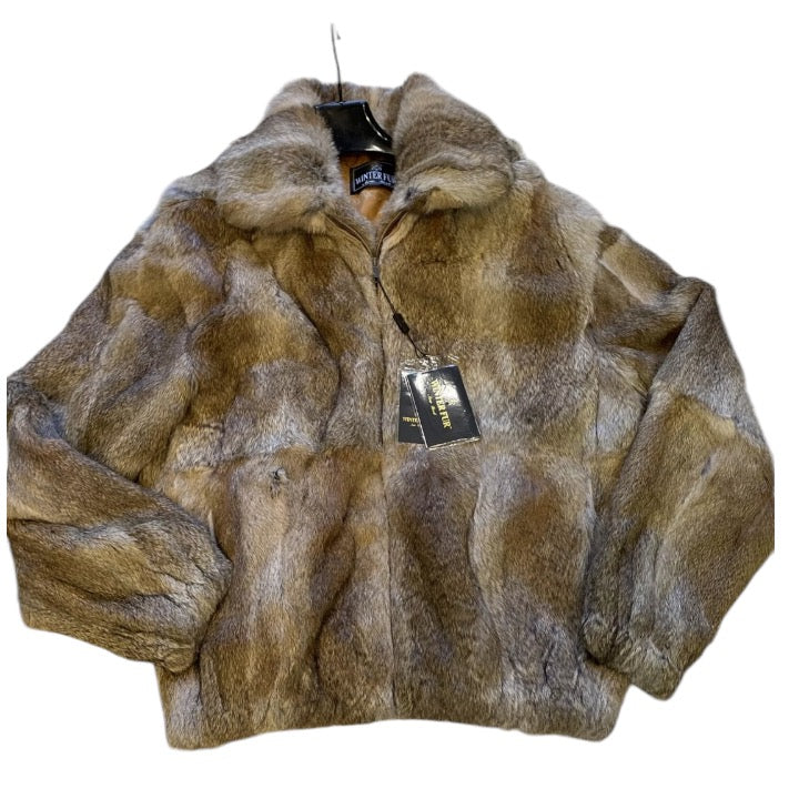 Whisky Khaki Fur Coat Men's Rabbit Fur Hooded Bomber Jacket for Men by ...