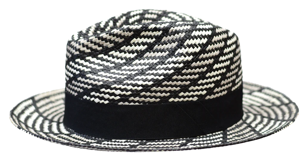 White/Silver/Black Men's Natural Straw Fedora Hand-Made Snap Brim Inkw ...