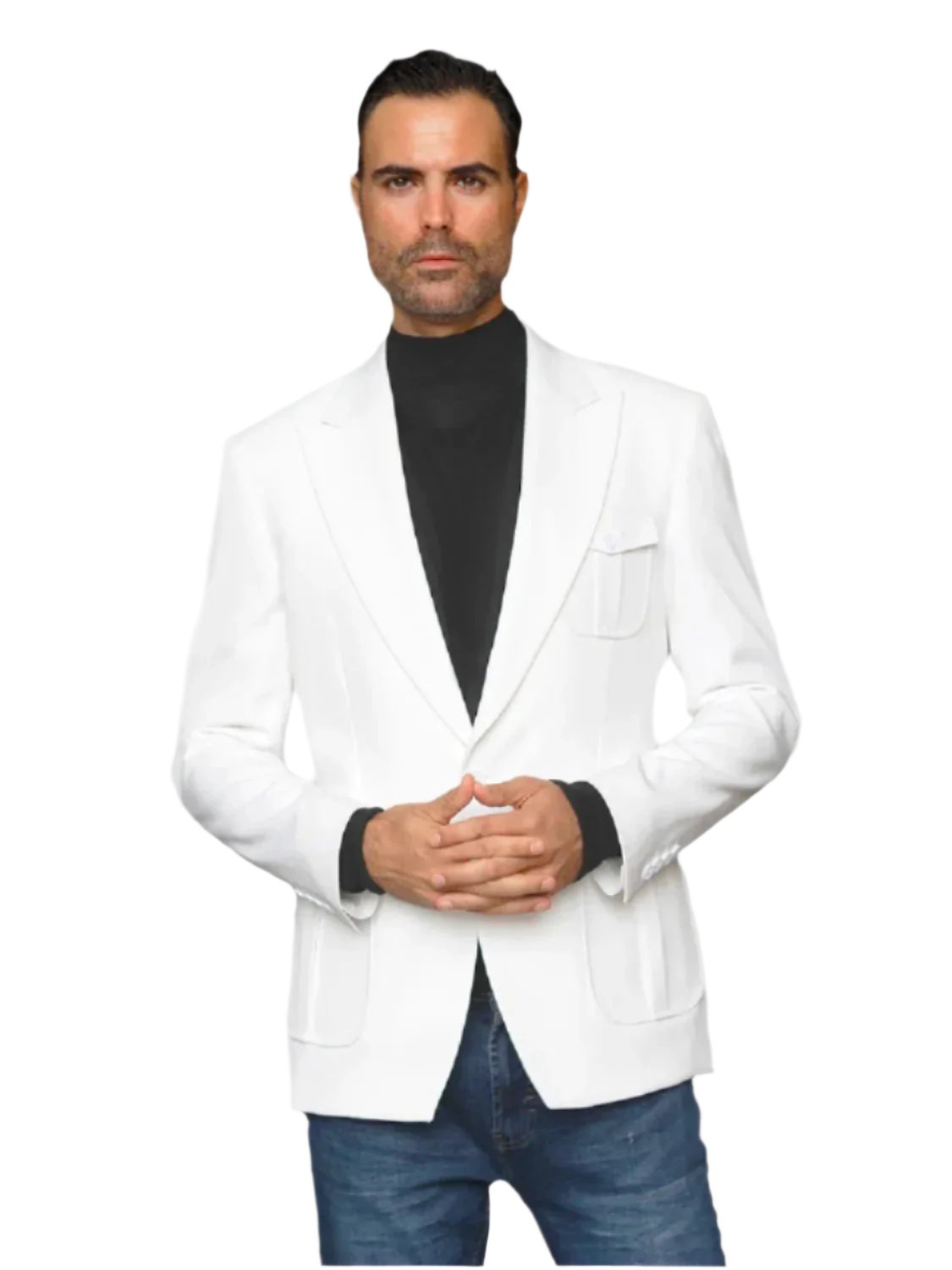 White Single Breast Men's Blazer Jackets Peak Lapel Patch Pockets MZS ...