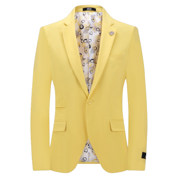 Yellow Men's Blazer Jacket Stretch Fabric Notch Lapel Slim-Fit Style-S ...