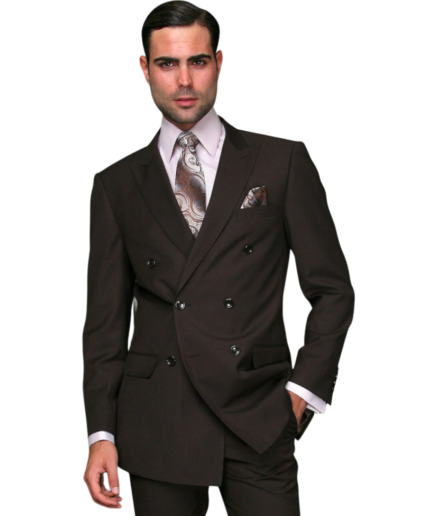 Brown Statement men's suit double breasted classic fit pleated pants ...