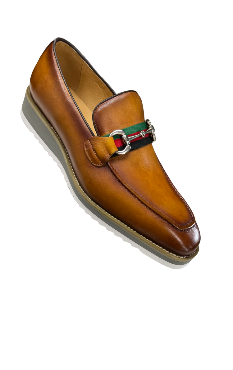 Carrucci cognac loafer men's casual shoes silver buckle genuine leathe ...