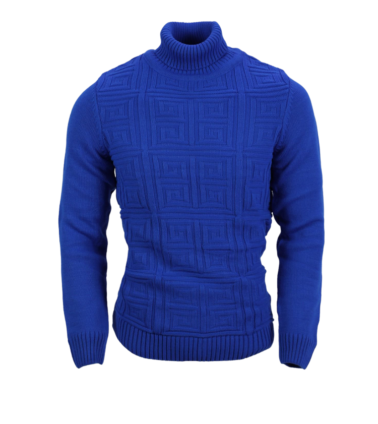 Royal Blue Men's Sweaters Greek Key Design Turtleneck Sweaters Light B ...