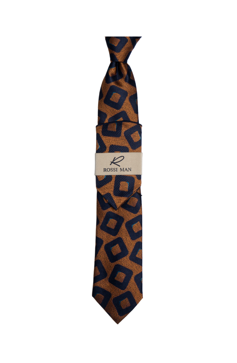 Rossi Man Rust-Blue fashion design Ties and Hanky Set – DESIGN MENSWEAR