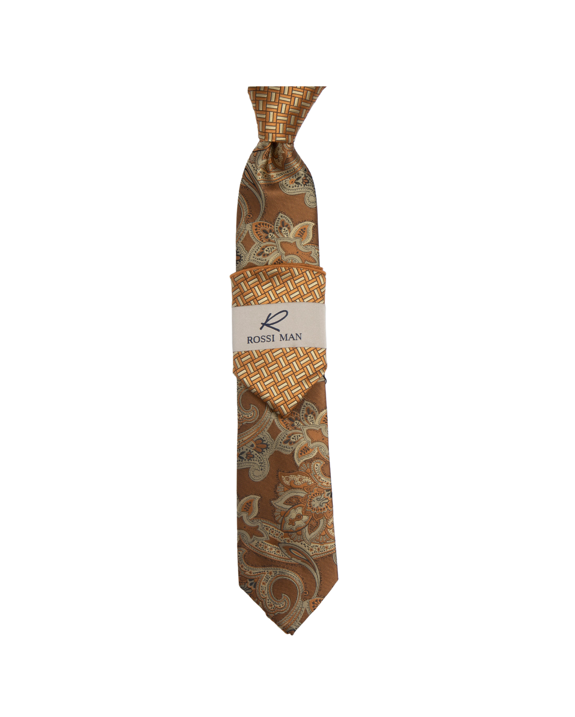 Rossi Man Rust-Gold Paisley Ties and Hanky Set – DESIGN MENSWEAR