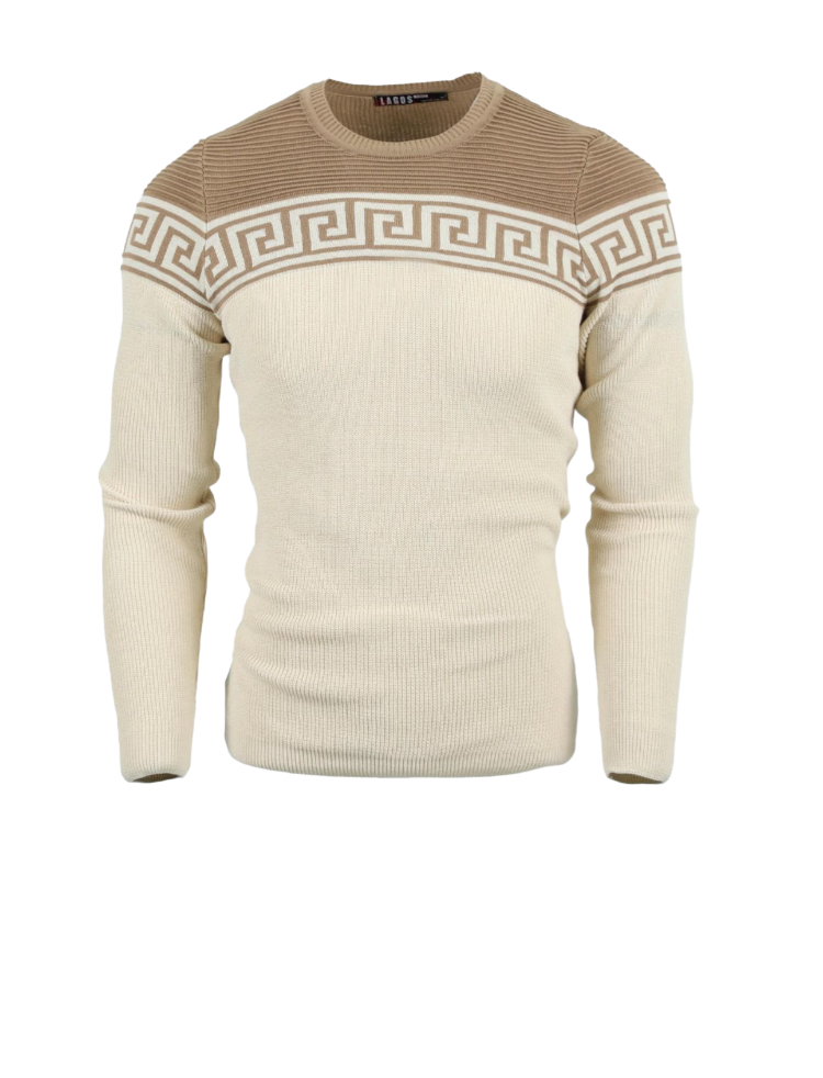 Tan Men's Fashion Design Crewneck Sweaters Greek Key style Light Blend ...