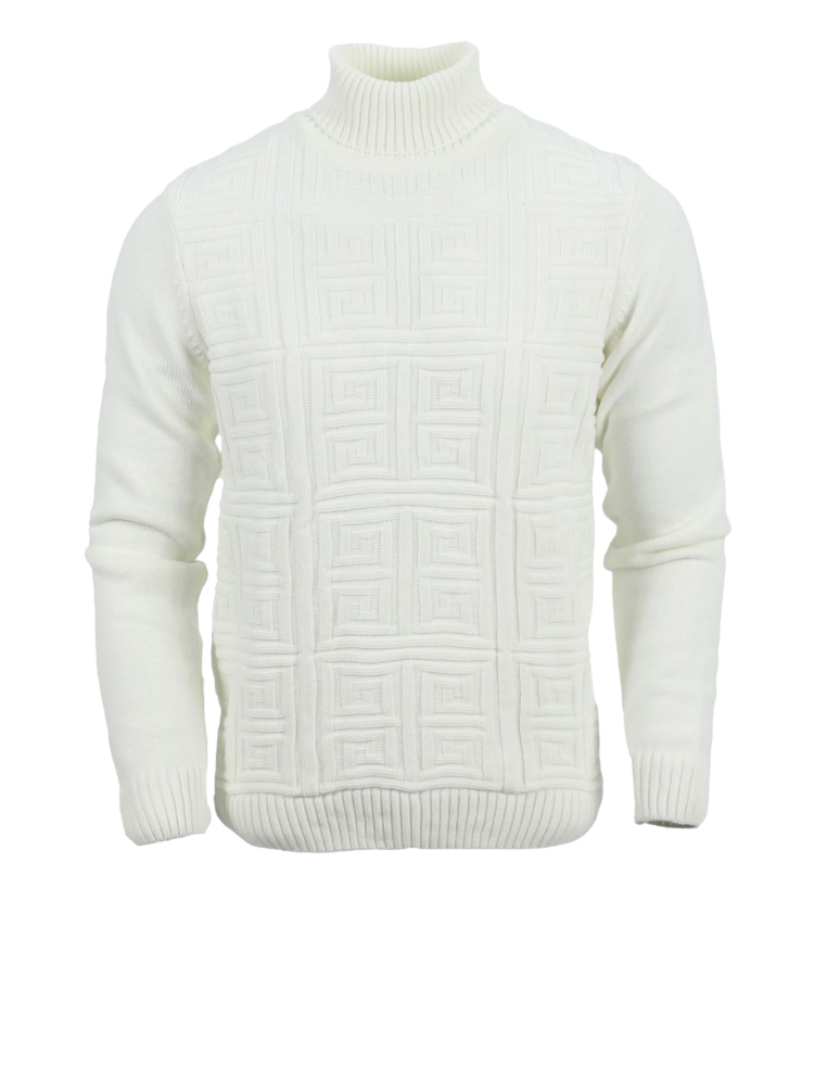 White Men's Greek Key Turtleneck Sweaters Light Blend Slim Fit – DESIGN ...